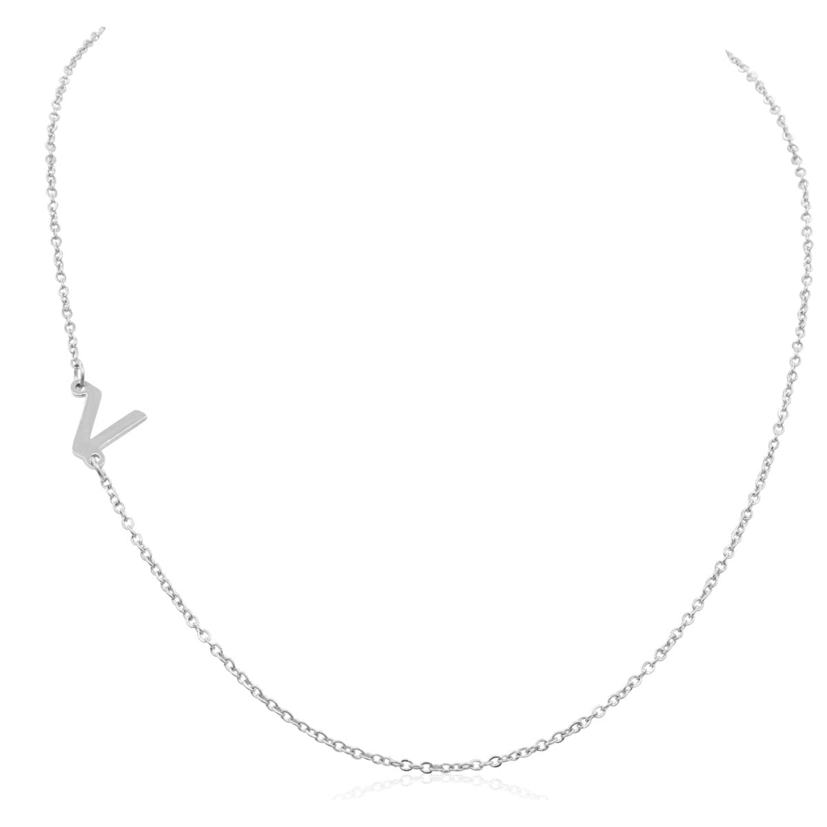 SuperJeweler V Initial Necklace for Women, Sideways Silver Necklace, 16 ...