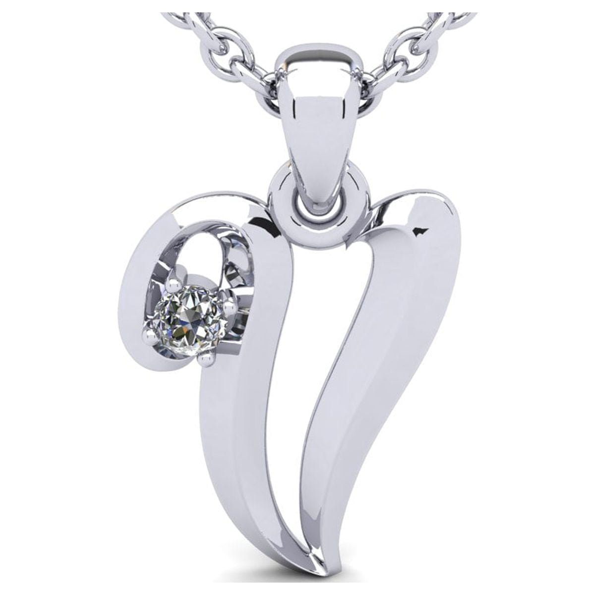 SuperJeweler V Initial Necklace in 14 Karat White Gold, Diamond Accent ...