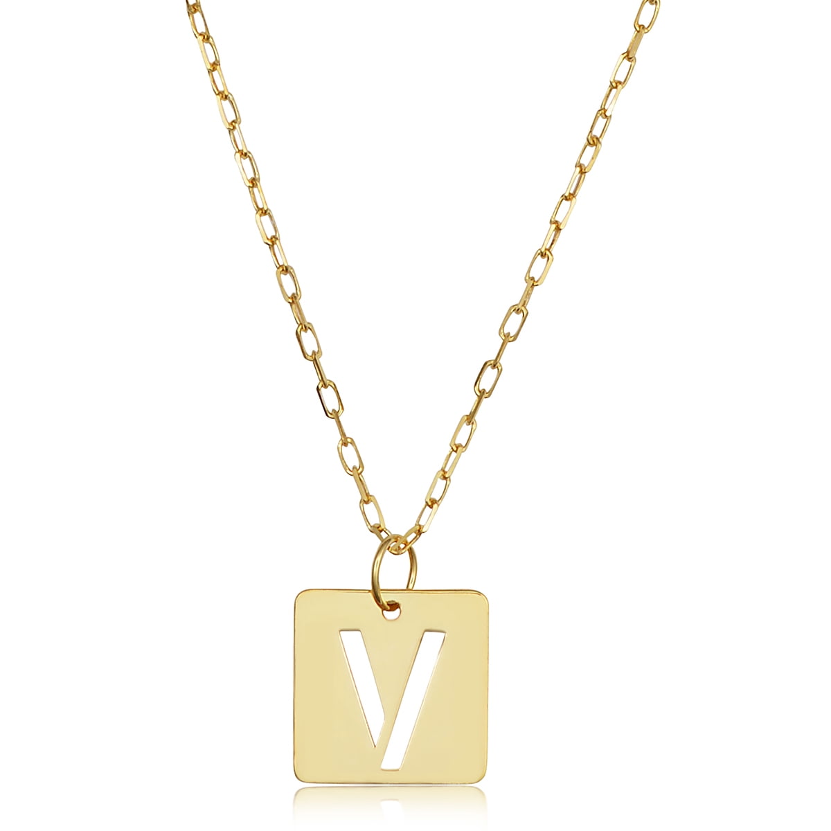 SuperJeweler V Initial Necklace in 14 Karat Yellow Gold, 16-18 inches ...