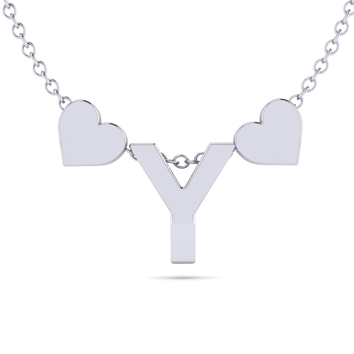 SuperJeweler Y Initial Necklace for Women, Gold Hearts, Free 17" Cable ...