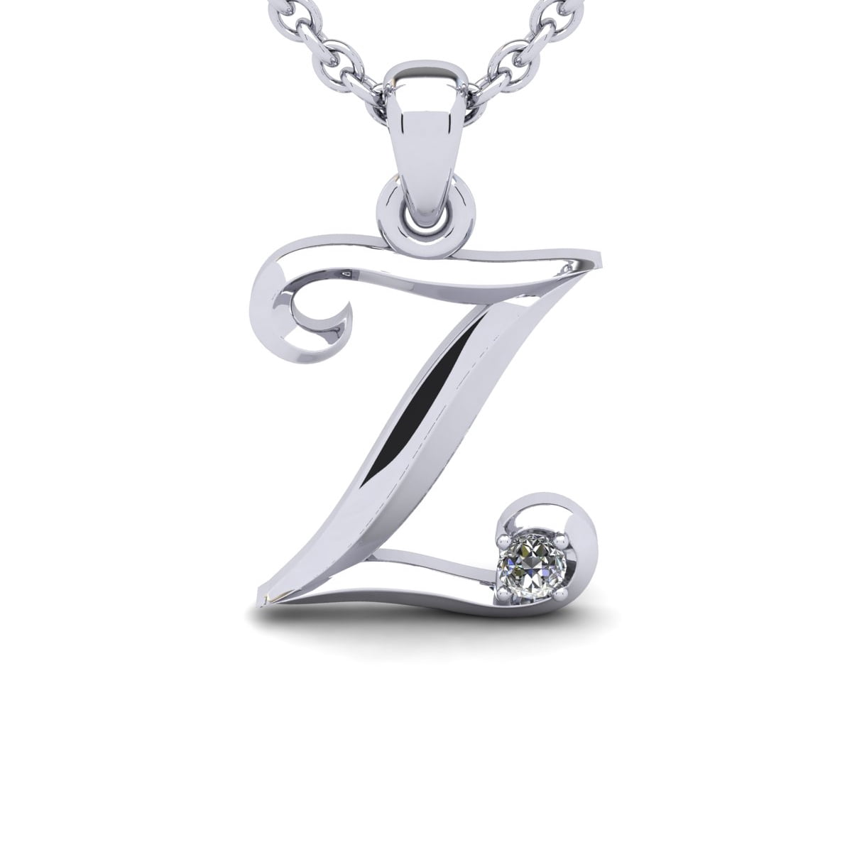 SuperJeweler Z Initial Necklace in 14 Karat White Gold, Diamond Accent ...
