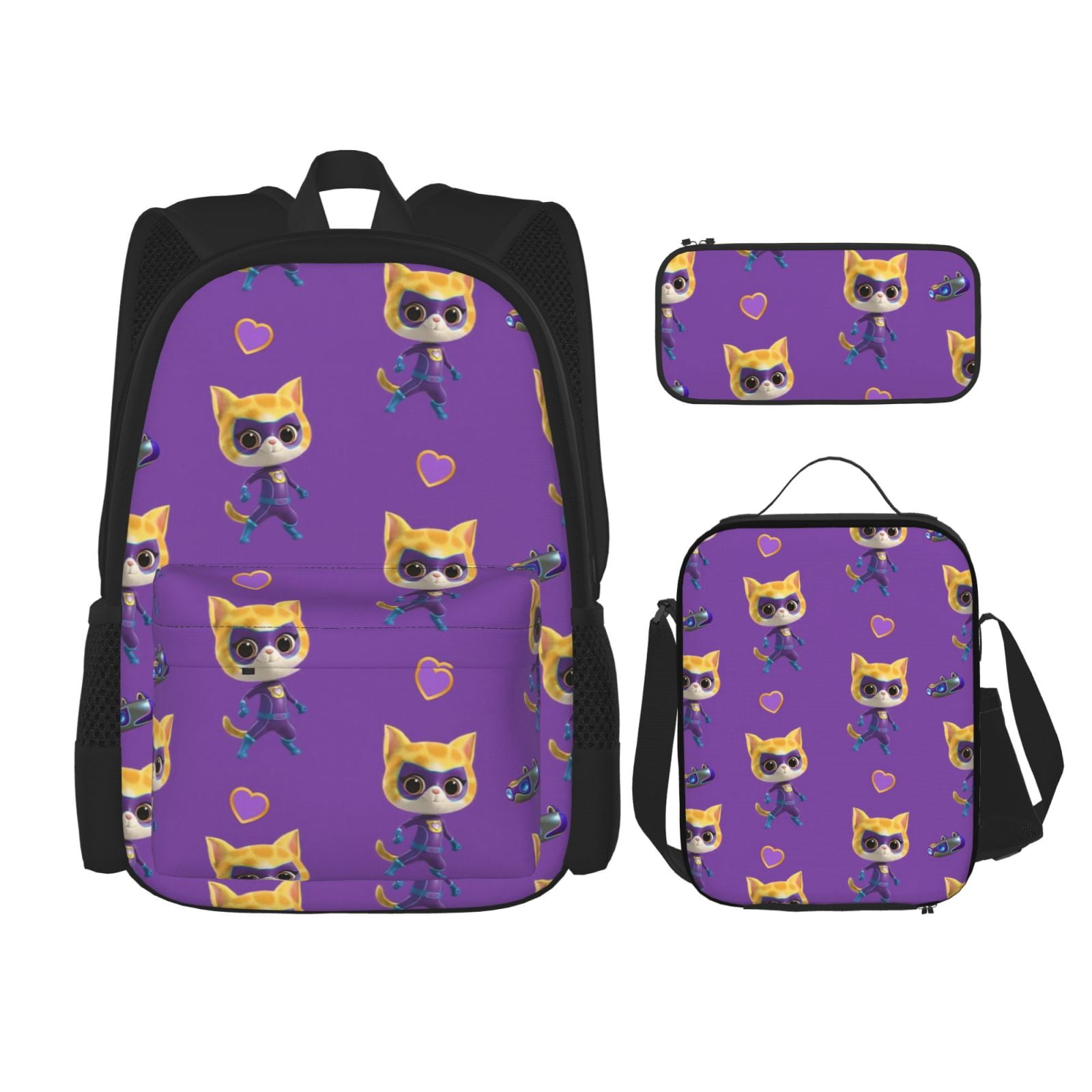 SuperKitties 3-Piece Backpack Set – School bag + case + lunch bag ...