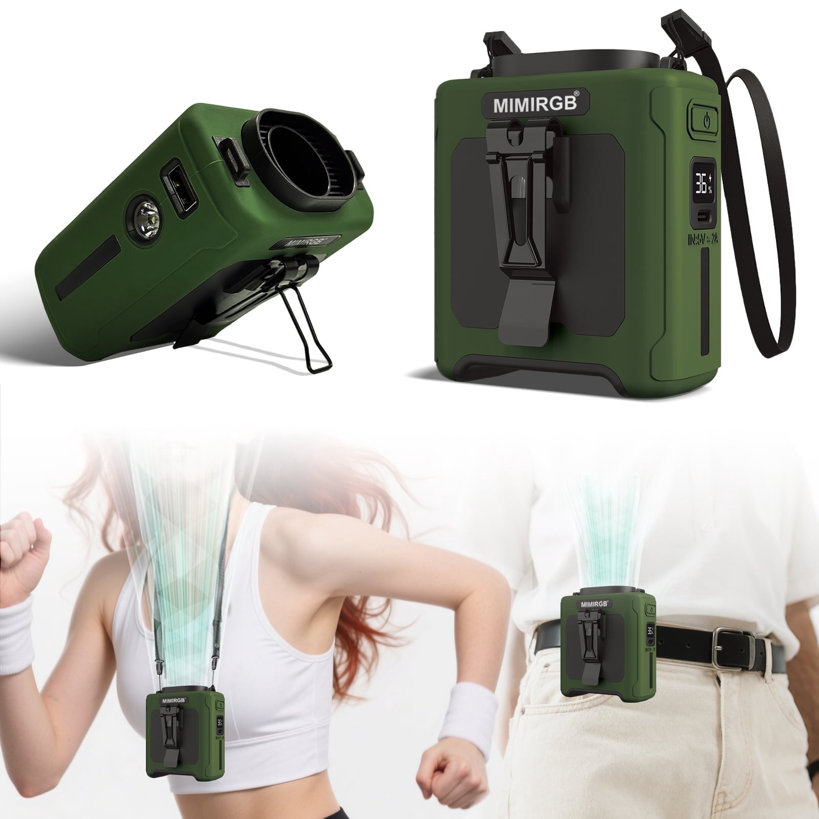 SuperRGB 10000mAh Portable Waist Fan with Clip, Hands-Free Wearable Fan ...