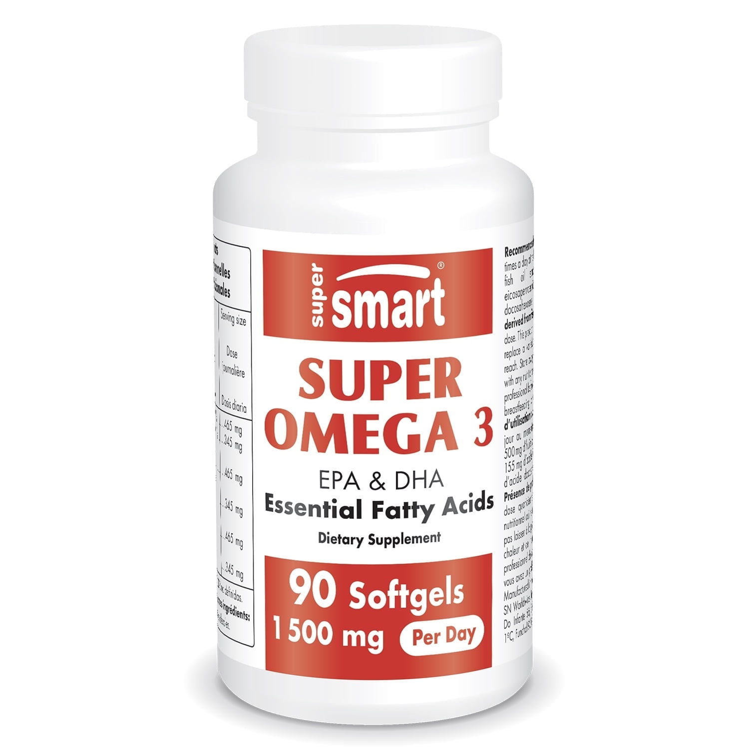 Supersmart Omega 3 Supplement, 1500mg EPA and DHA Fatty Acids, Fish Oil, 90 Softgels - Walmart.com