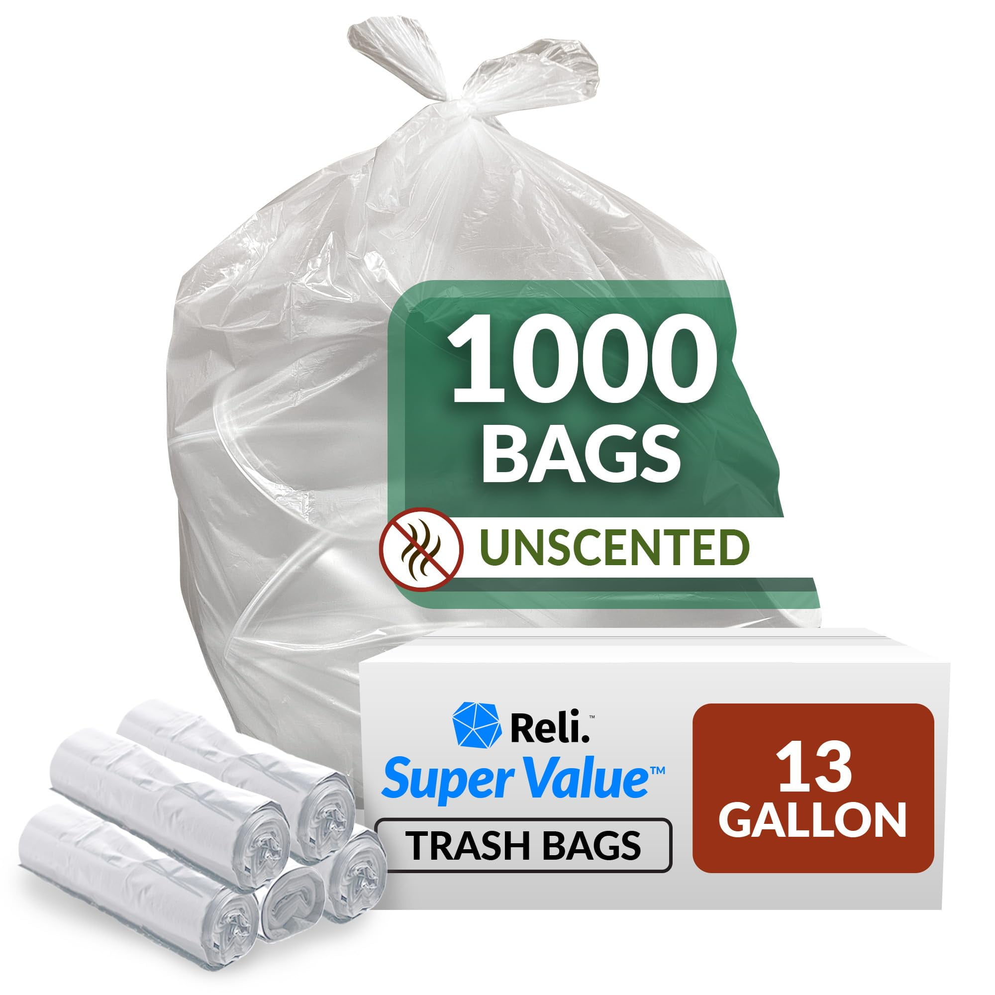 SuperValue 13 Gallon Trash Bags | 1000 Count Bulk | Tall Kitchen | Can ...