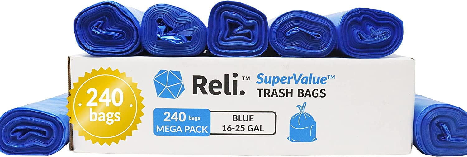 SuperValue 16-25 Gallon Recycling Bags | 240 Count Bulk | Blue Trash ...