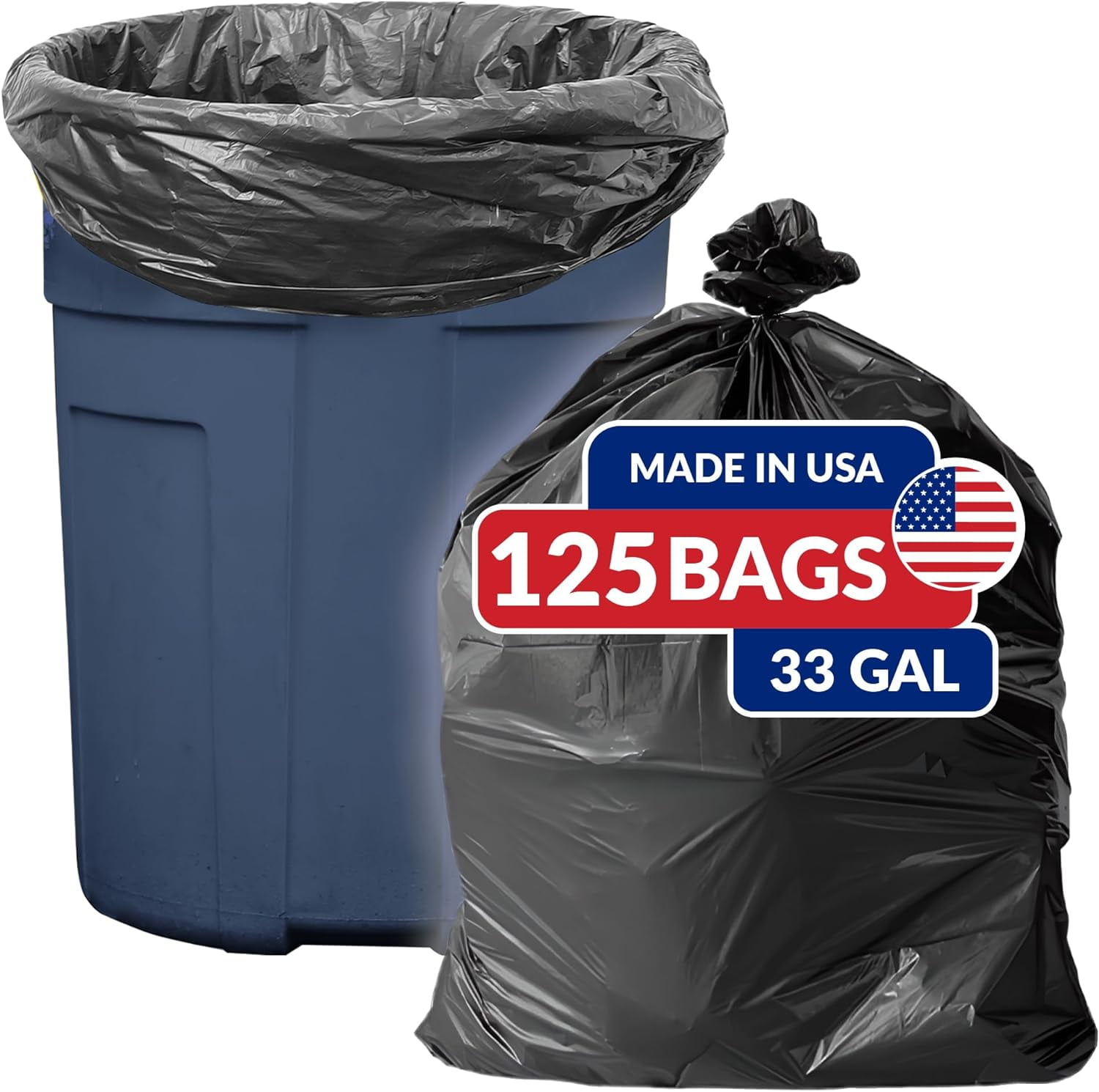 SuperValue 33 Gallon Trash Bags | 125 Count | Made in USA | Heavy Duty ...