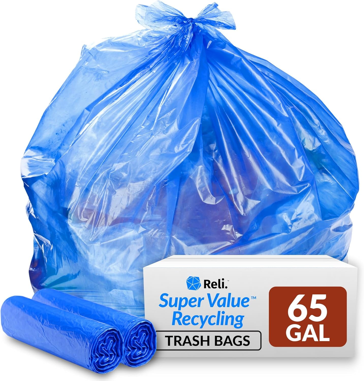 SuperValue 65 Gallon Recycling Bags | 50 Count | Blue Trash Bags | Made ...