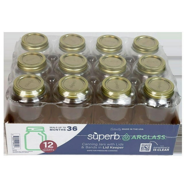 Superb Arglass Regular Mouth Quart Jars with Bands and Lids (12 Count ...