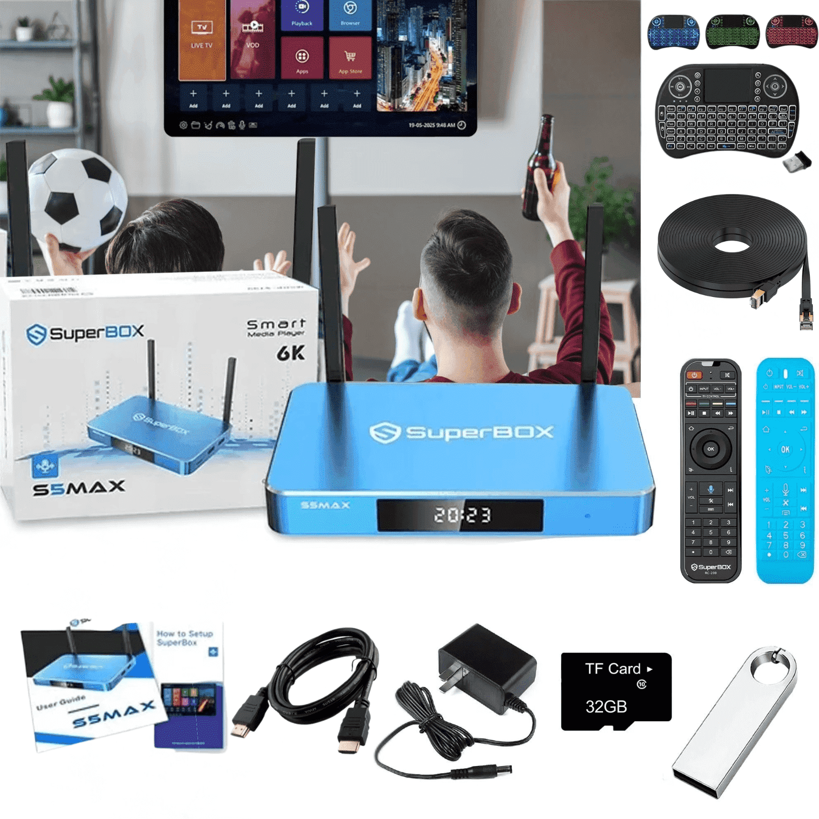 Superbox S5 Max 2025 New with Power Cord 6K HD Voice Remote Control ...