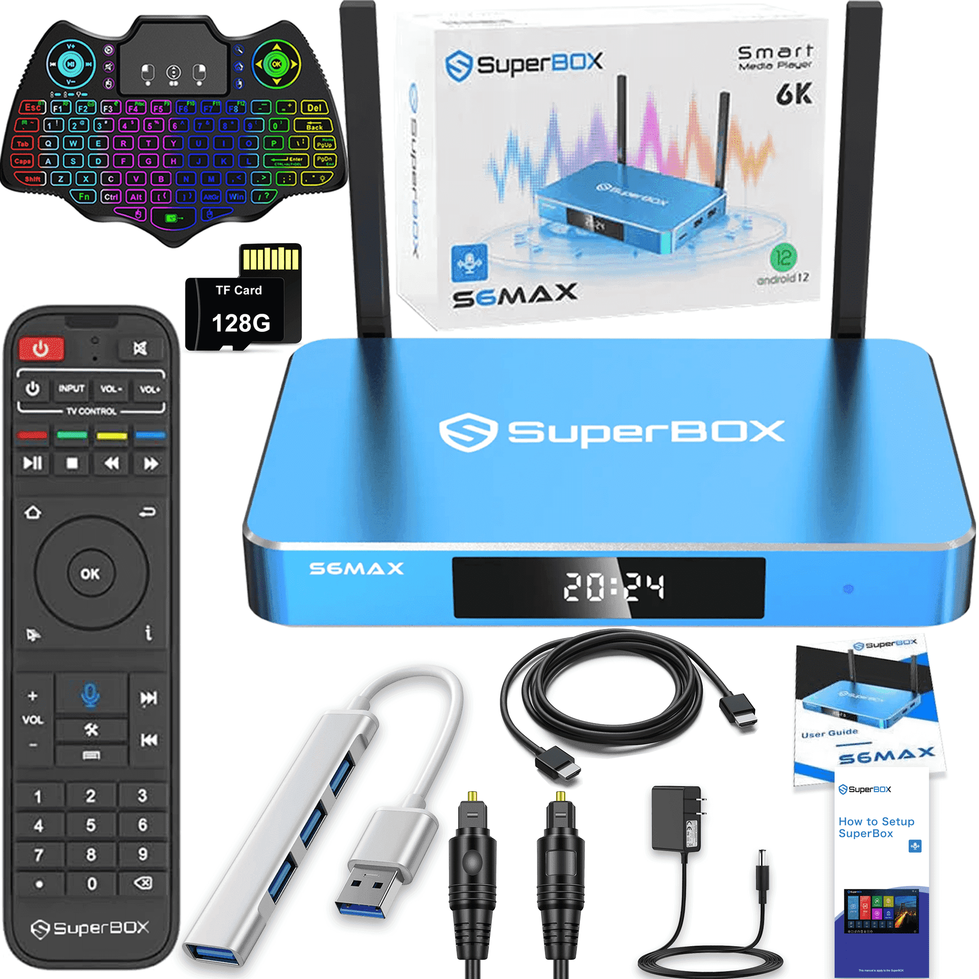 Superbox S6 Max 64G Storage Smart Box with Keyboard, USB Hub, 128G TF ...