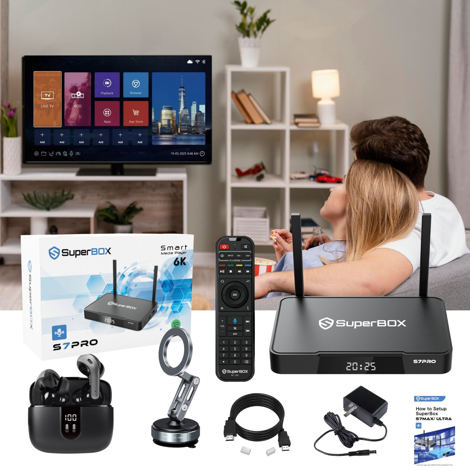 Superbox S7 Pro for TV with Wireless Earphones &Car Holder, 32GB/6K HD ...