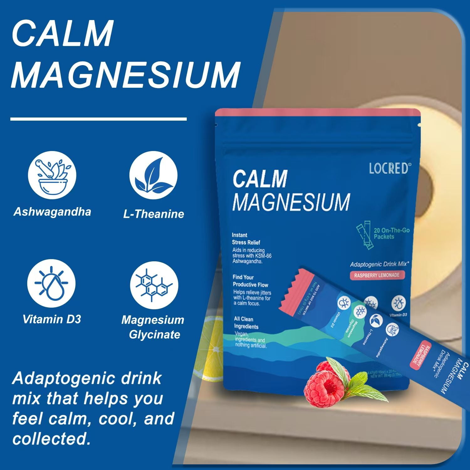 Supercalm Powder Drink Mix Raspberry Lemonade, Relaxation & Focus, Calm ...