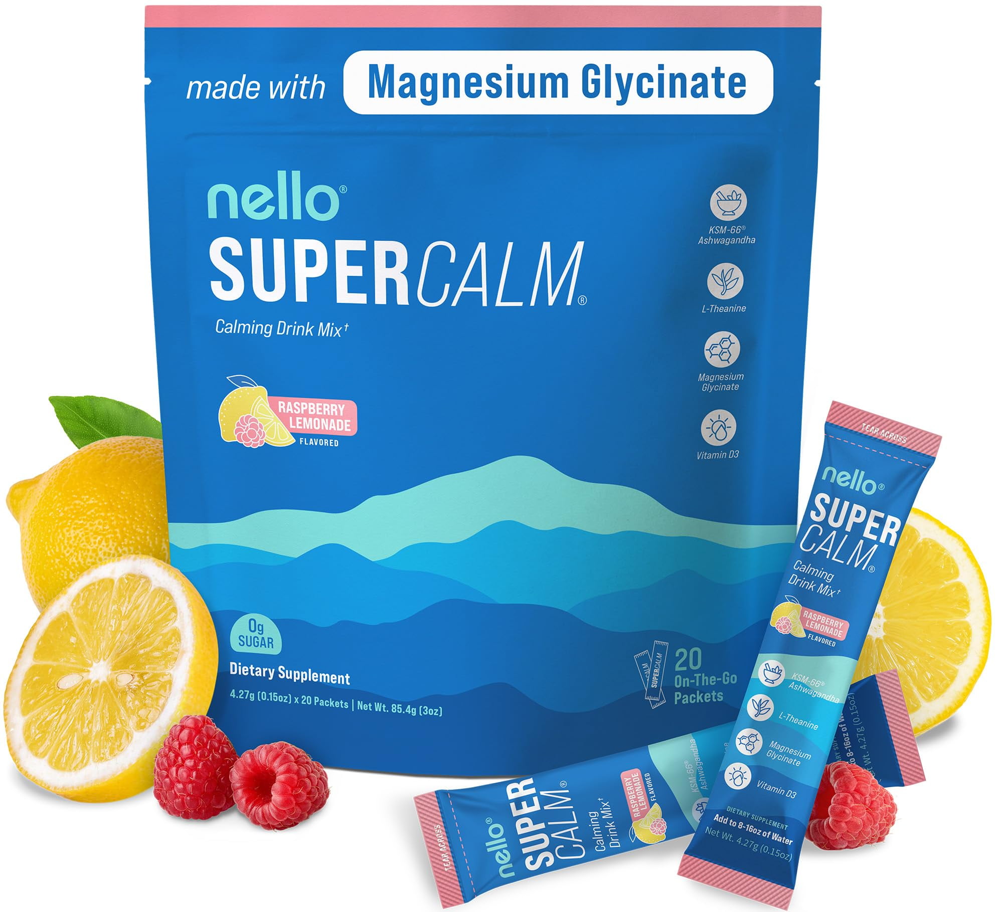 Supercalm Powdered Drink Mix, Raspberry Lemonade, L Theanine, Ksm-66 ...