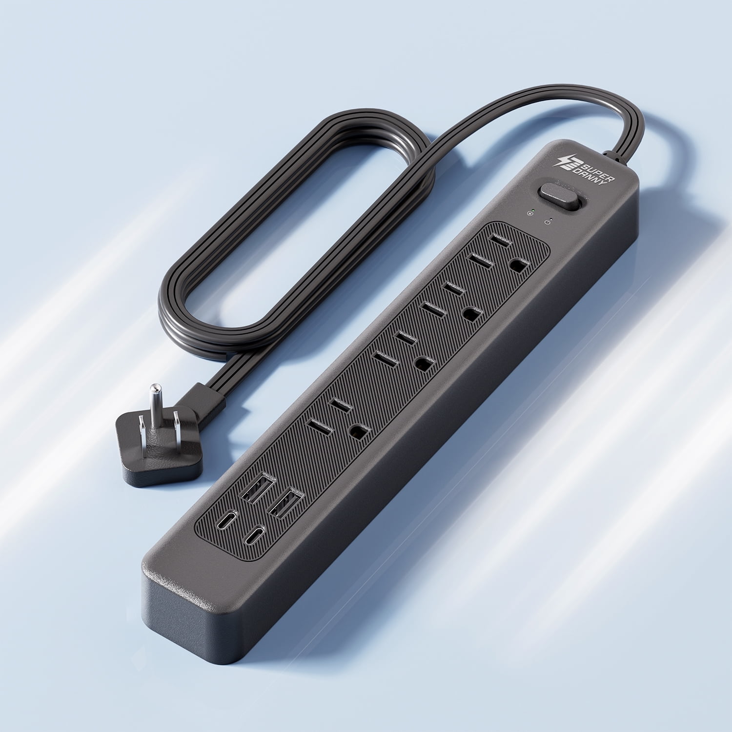 Superdanny 8-in-1 Power Strip Surge Protector Bar, 4 Wide-Spaced Outlet ...