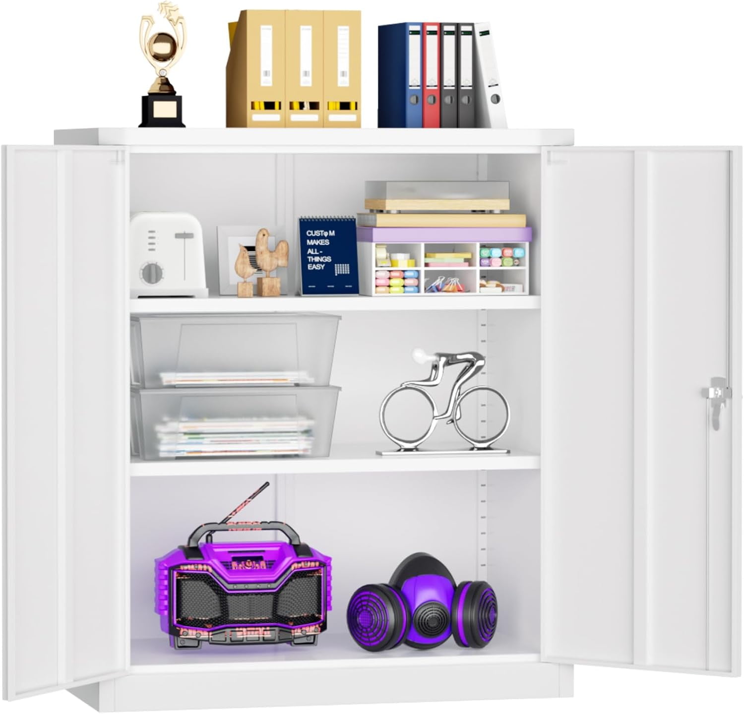 Superday 36" Metal Storage Cabinet, White Garage Storage Cabinets with ...