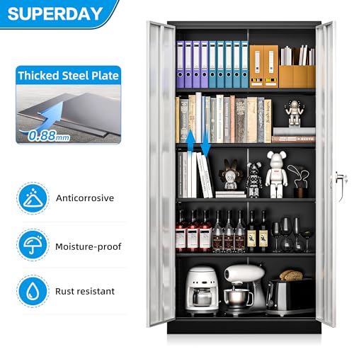 Superday 71" Lockable Steel Storage Cabinet, Locking Metal Storage ...