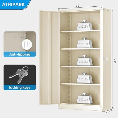Superday 71" Lockable Steel Storage Cabinet, Locking Metal Storage ...