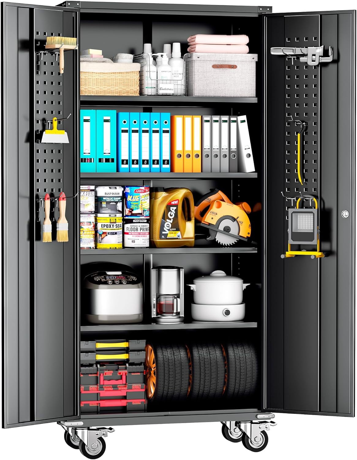 Superday 72” Locking Cabinet with Wheels and Pegboard, Rolling Metal ...