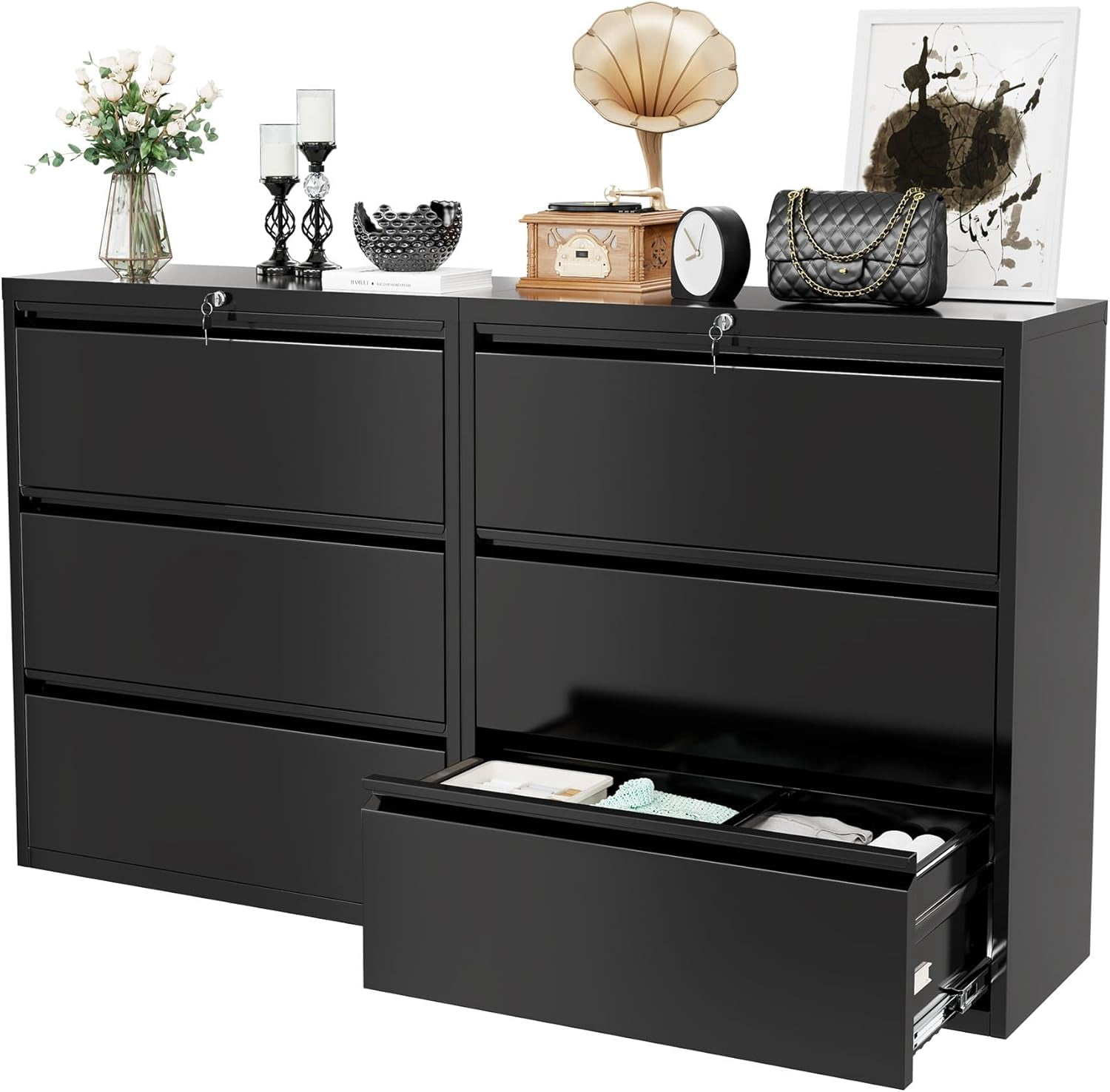 Superday Lateral File Cabinet 3 Drawer Metal File Cabinet with Lock ...