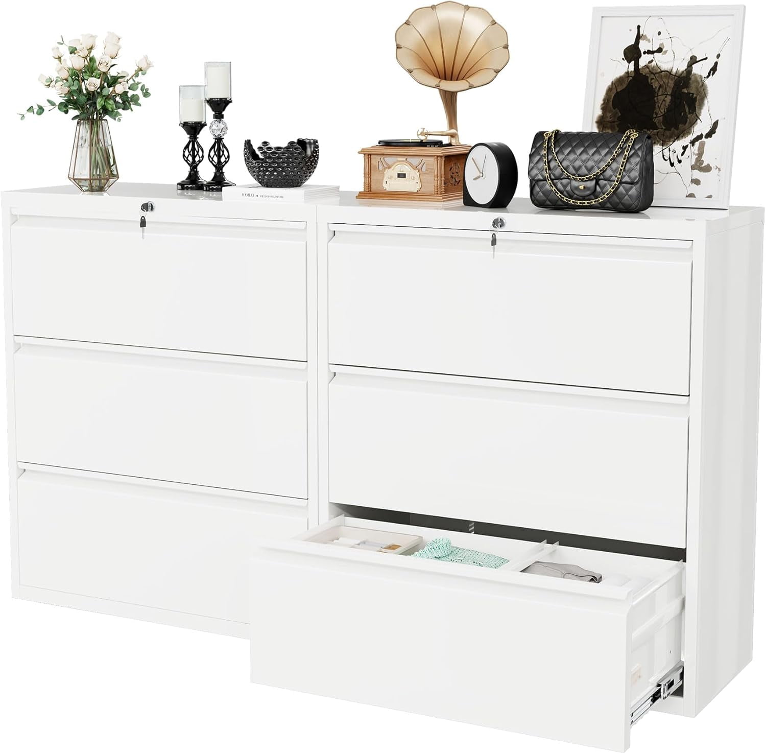 Superday Lateral File Cabinet 3 Drawer Metal File Cabinet with Lock ...