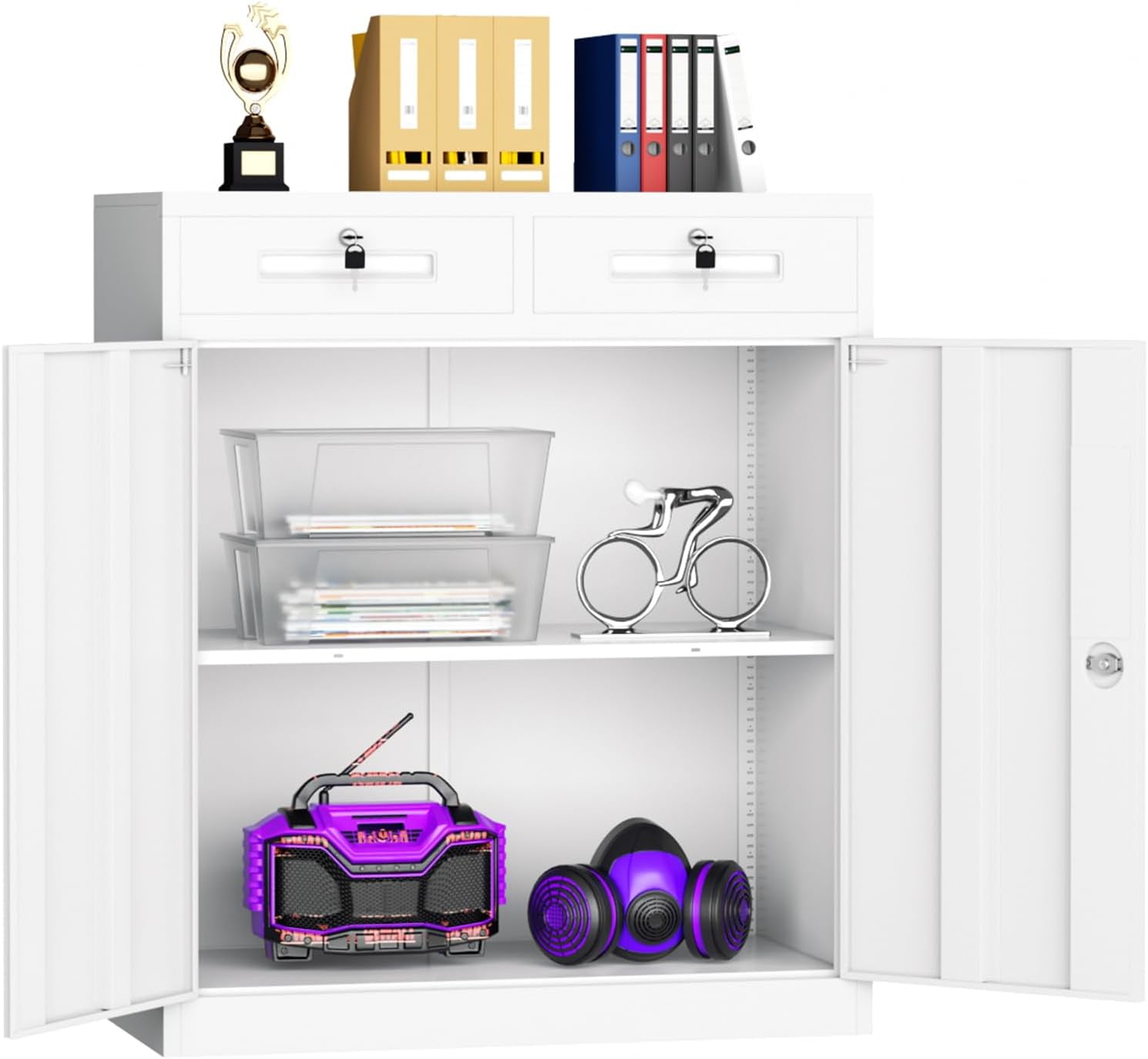 Superday Lockable Storage Cabinet with 2 Drawers, 42" Metal Storage ...