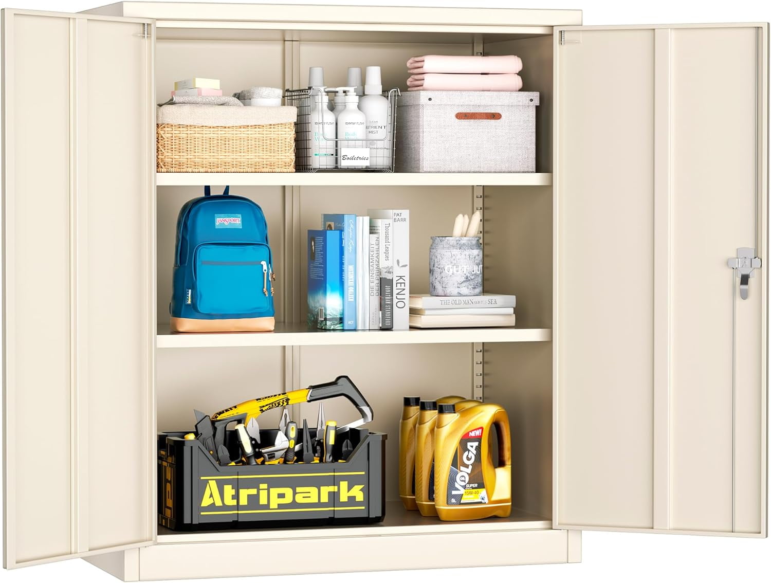 Superday Locking Metal Cabinet, 36"×32"×16" Lockable Steel Storage ...