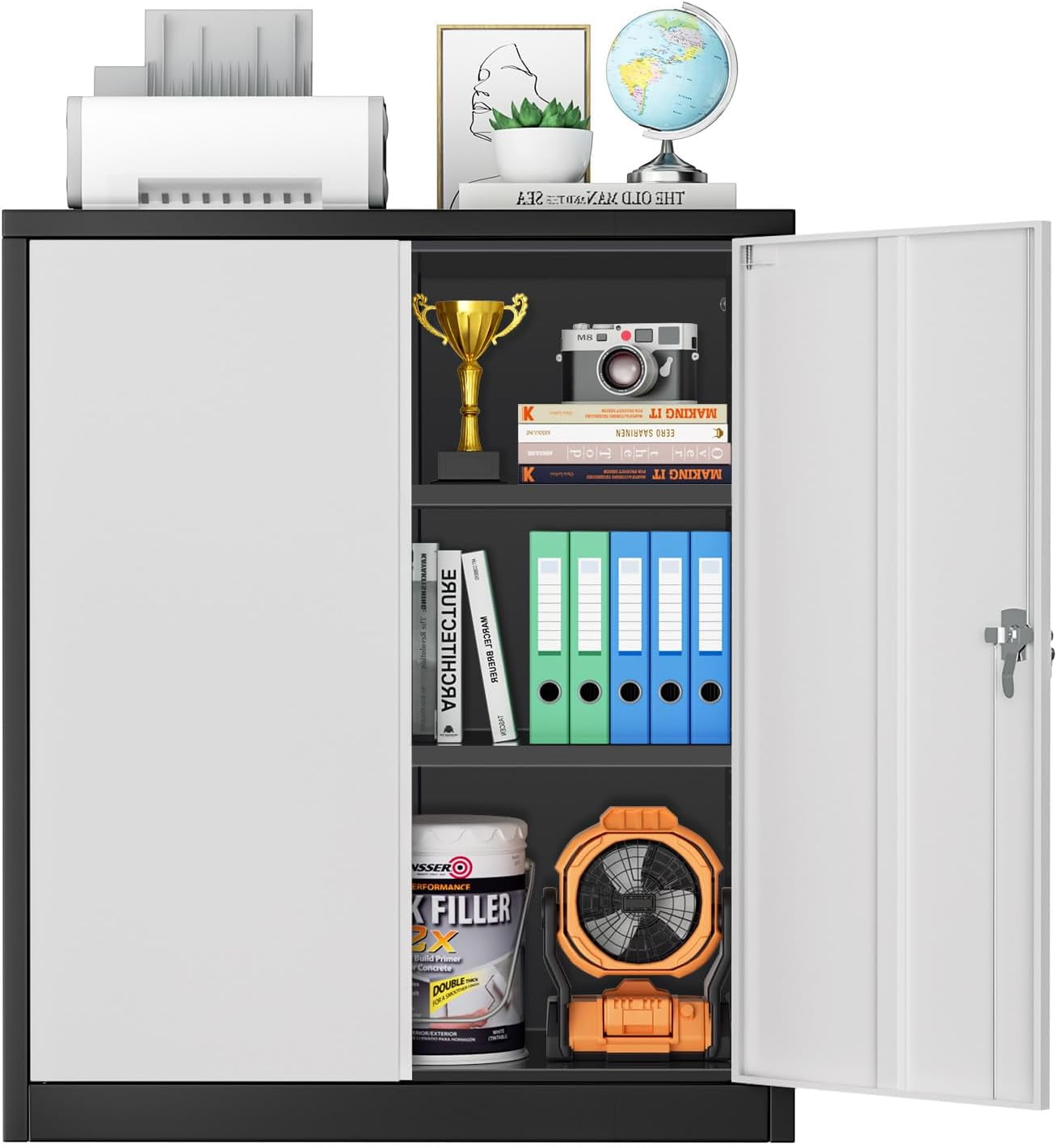 Superday Locking Metal Storage Cabinet with 2 Drawers, Lockable Garage ...