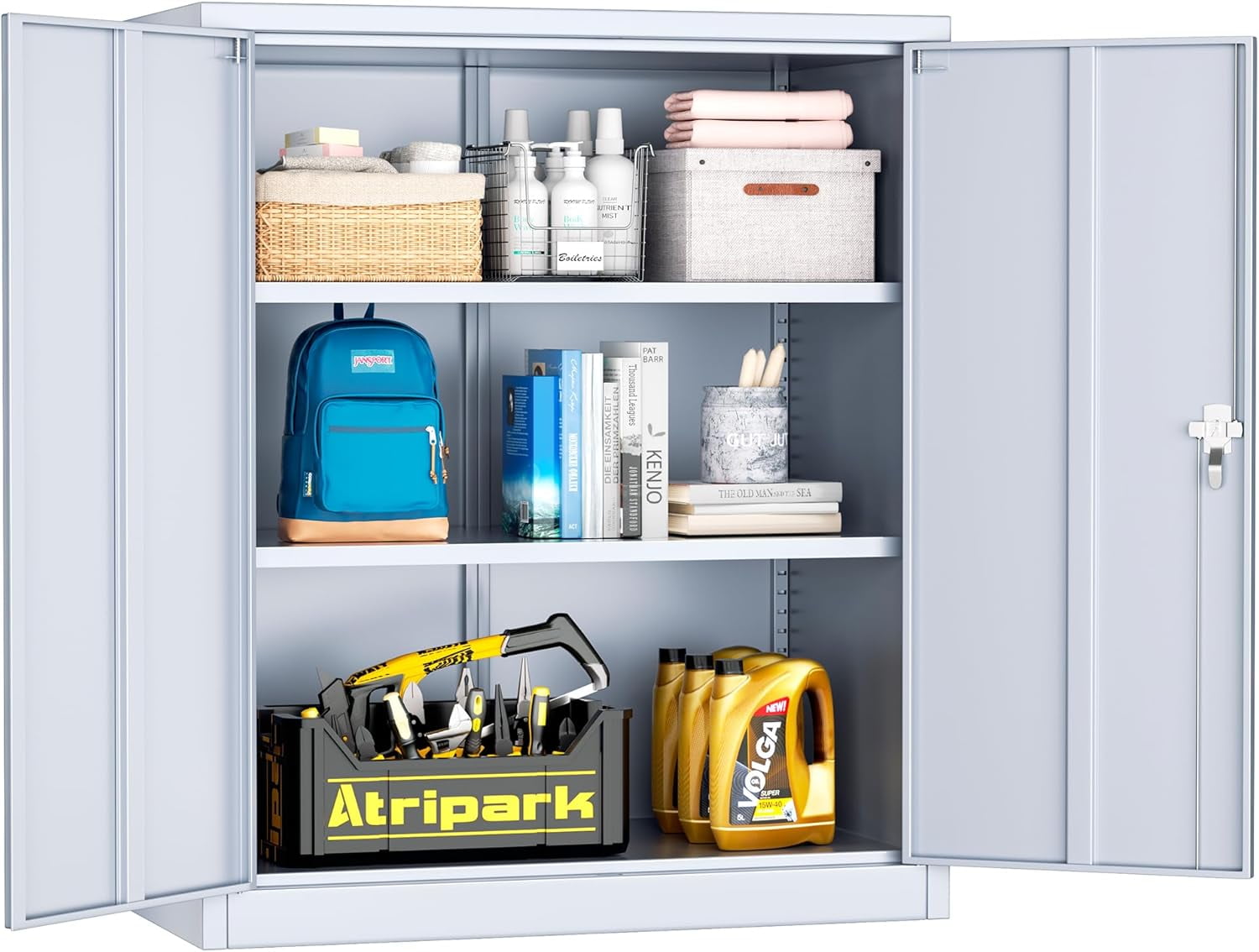 Superday Locking Metal Cabinet, 36"×32"×16" Lockable Steel Storage ...