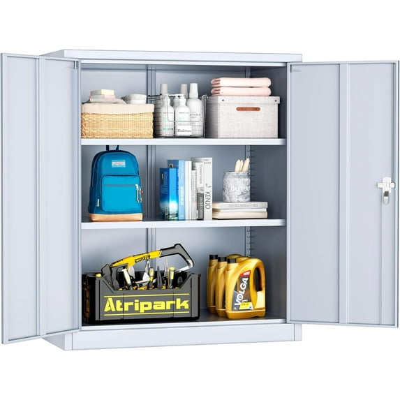 Superday Locking Metal Cabinet, 36"×32"×16" Lockable Steel Storage ...