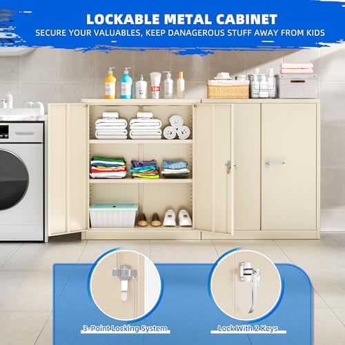 Superday Locking Metal Cabinet, 42"×36"×18" Lockable Steel Storage ...
