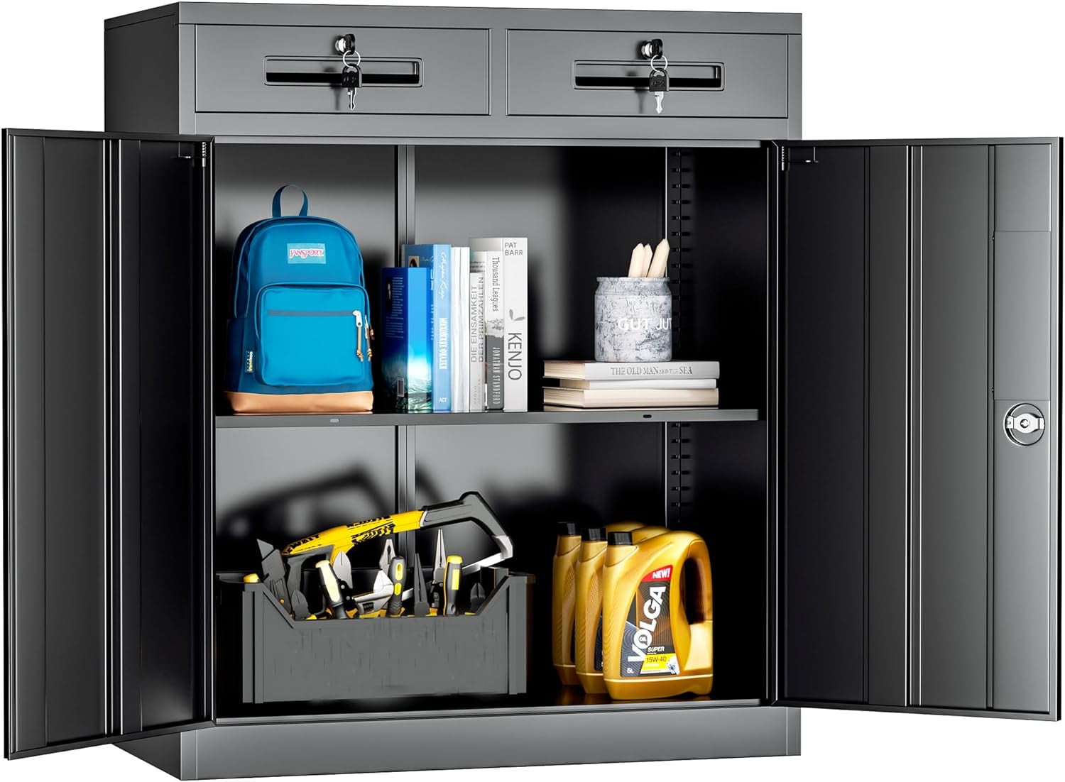 Superday Locking Metal Cabinet, 42"×36"×18" Lockable Steel Storage ...