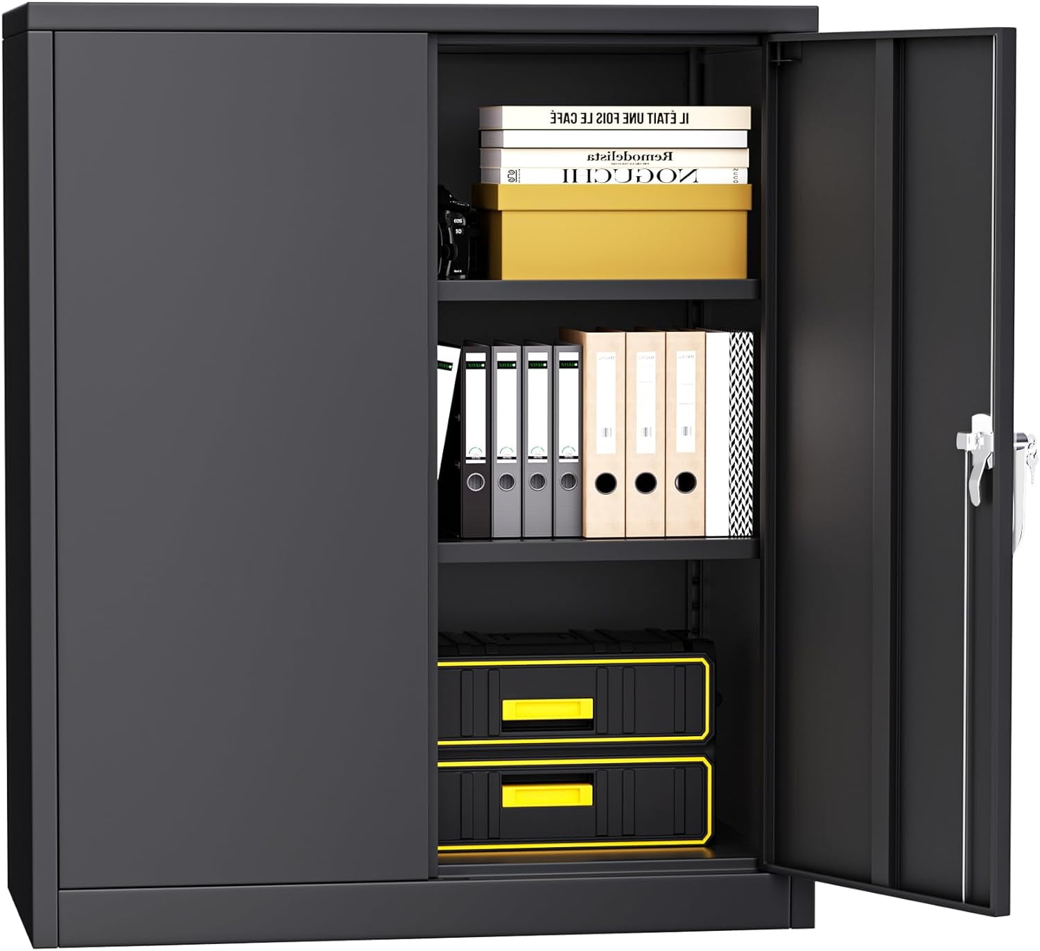 Superday Locking Metal Cabinet, 42"×36"×18" Lockable Steel Storage ...