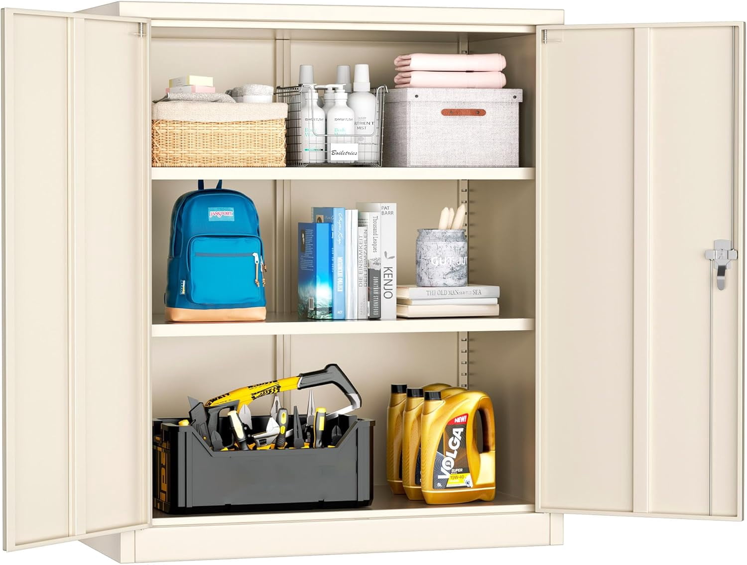 Superday Locking Metal Cabinet, 42"×36"×18" Lockable Steel Storage ...