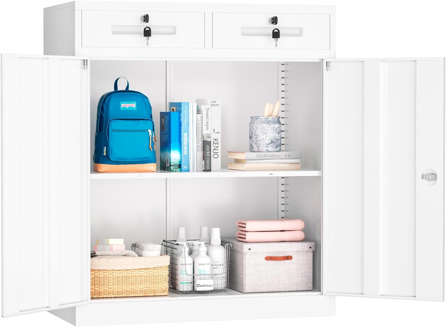 Superday Locking Metal Storage Cabinet with 2 Drawers, Lockable Garage ...