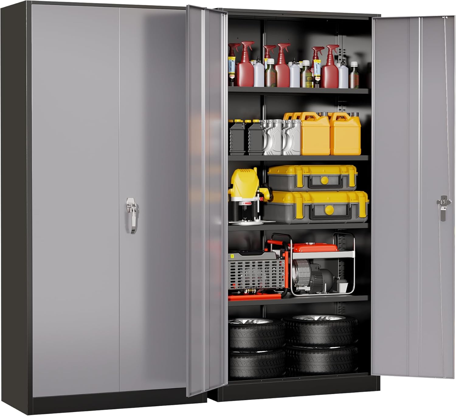 Superday Metal Garage Storage Cabinet with Lock, 71" H Lockable Storage ...