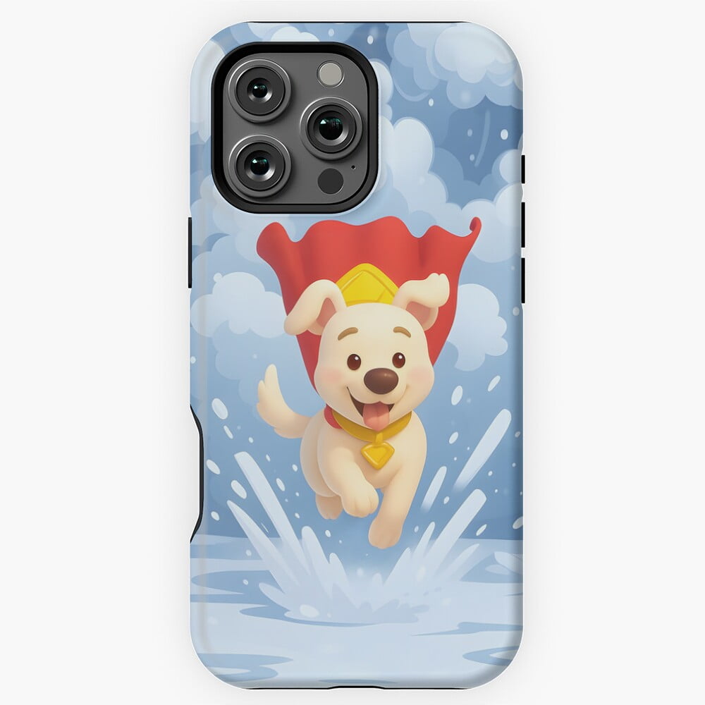 Superdog Sliding on Ice Cute Winter Hero Pup Art iPhone Case 17 through ...
