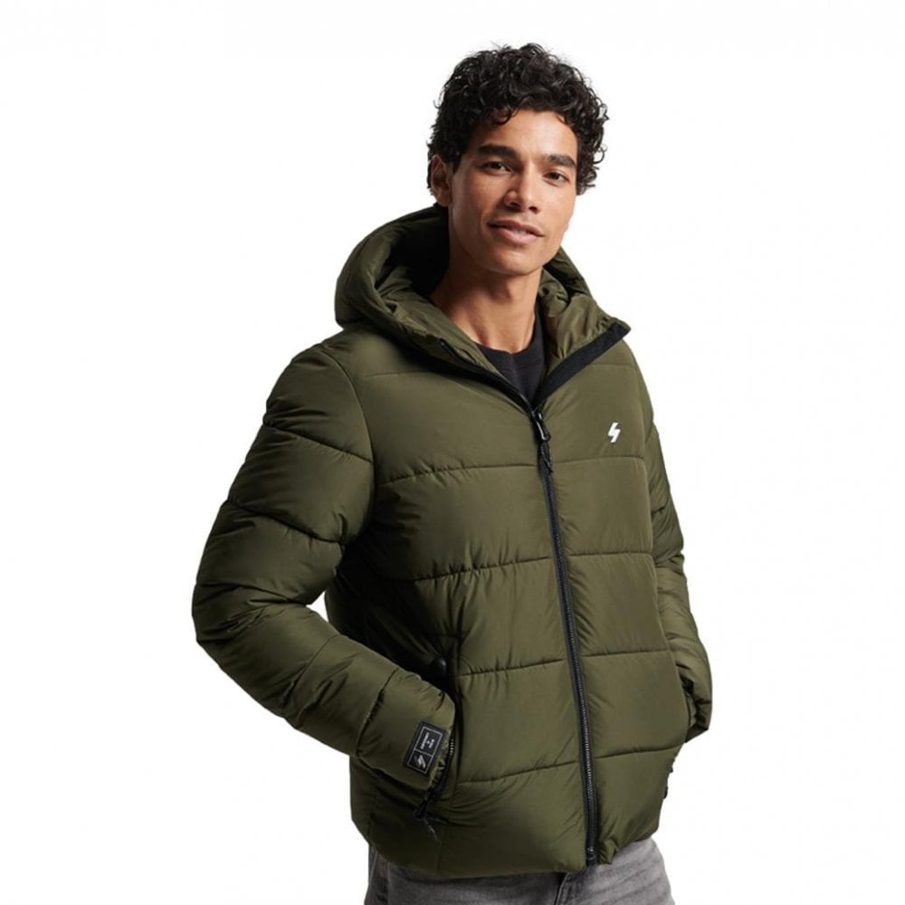 Superdry Hooded Sports Puffer Jacket - Dark Moss - Walmart.com