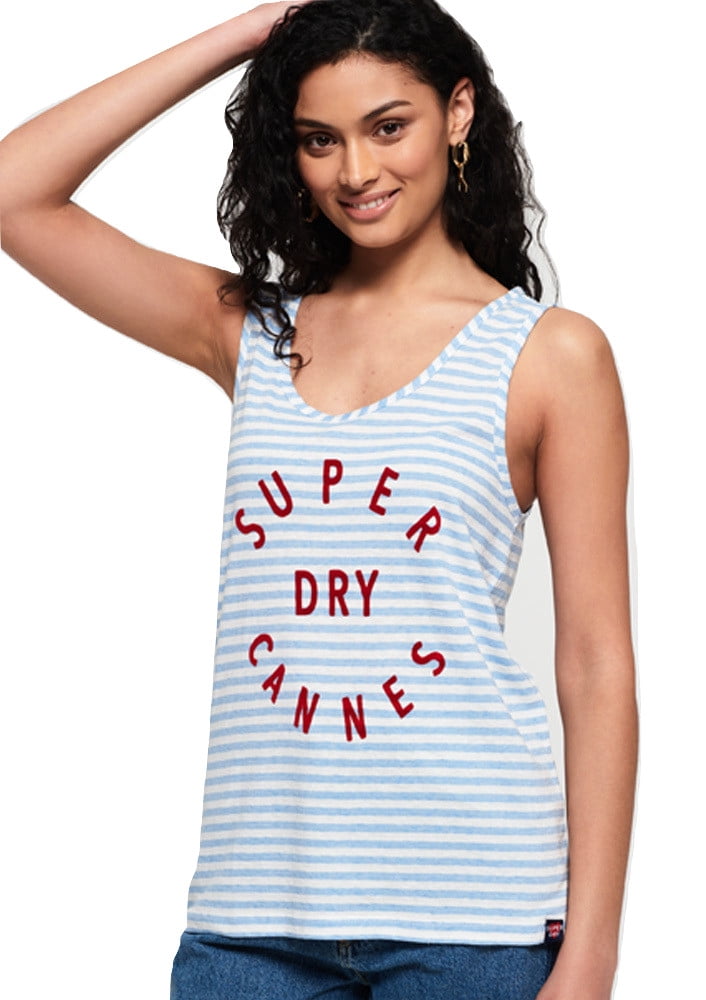 Superdry Womens Coast Stripe Graphic Vest, Seafoam Blue White Stripe ...