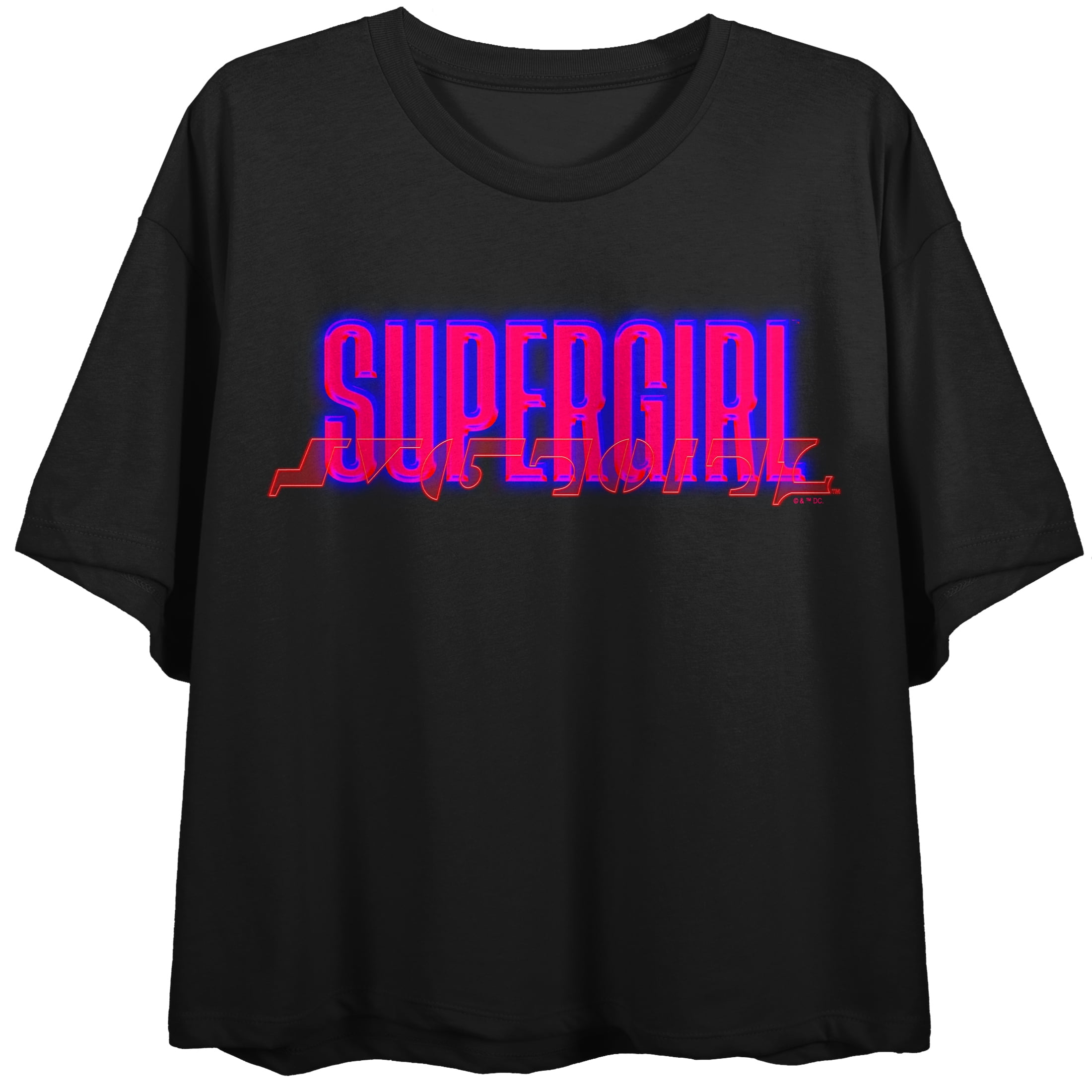 Supergirl Movie 2026 Juniors Crop Tee Neon Wordmark Graphic Short ...