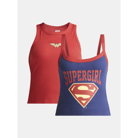 Supergirl and Wonder Woman Women's Graphic Tank Top, 2-Pack, Sizes XXS ...