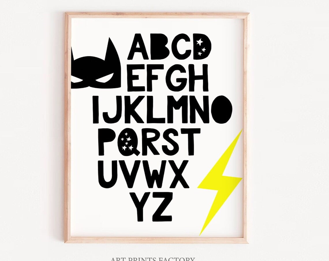 Superhero Alphabet, Boys Art, Superhero Nursery, Boys Wall Art ...