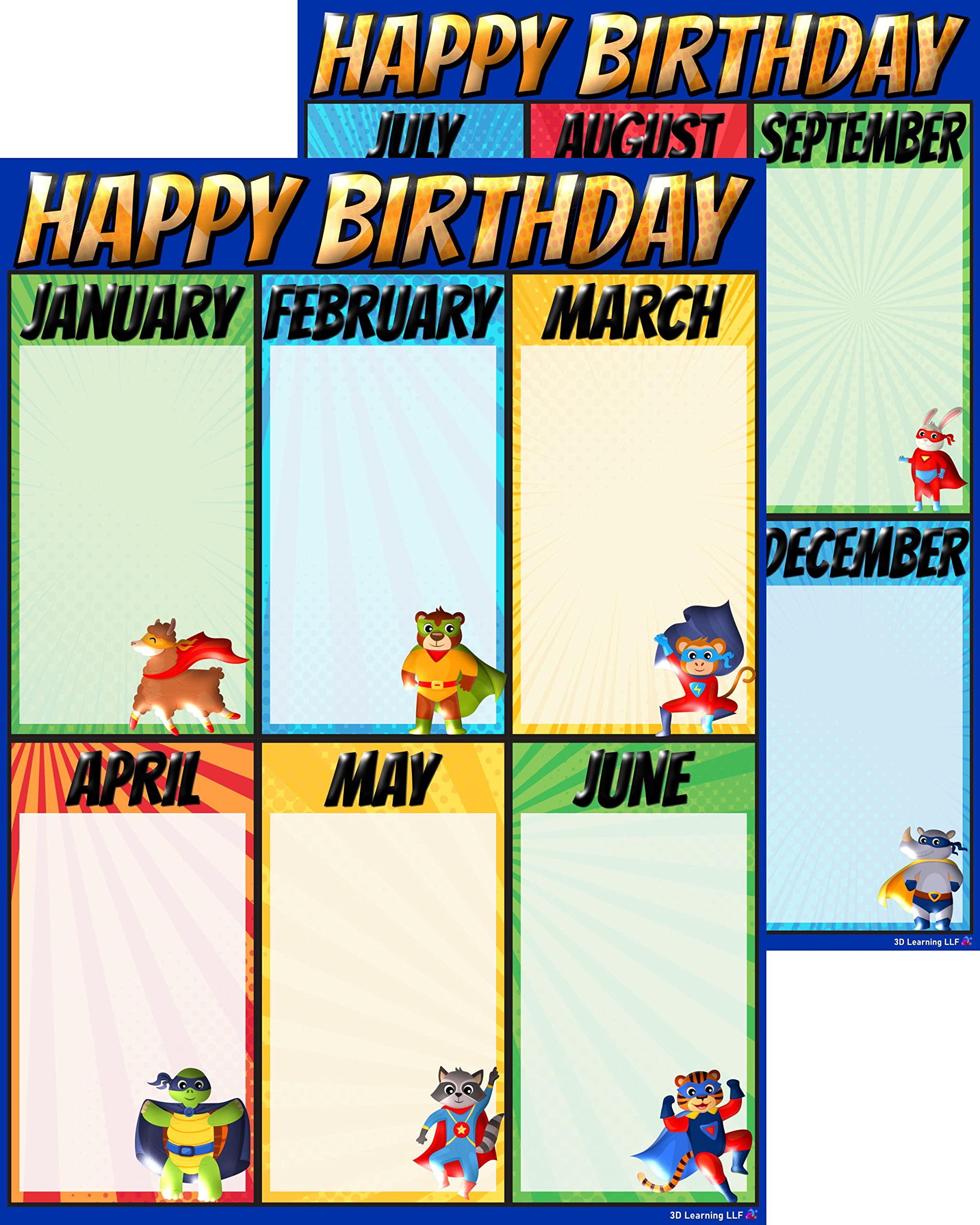 Superhero Animals Birthday Charts- Laminated 14x19.5in. - Superheroes ...