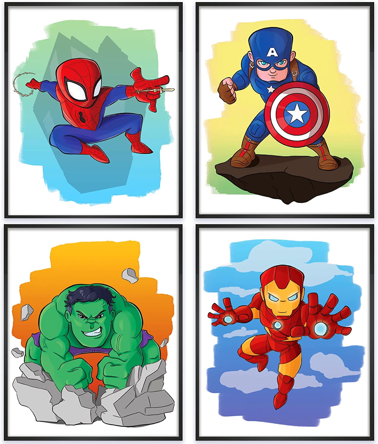 Superhero Avengers Marvel Posters Set of 4 for Wall Art Teens Bathrooms ...