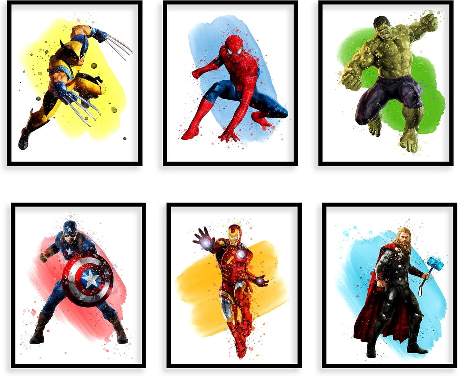 Superhero Avengers Watercolor Art Prints, Set of 6 (8 inches x 10 ...
