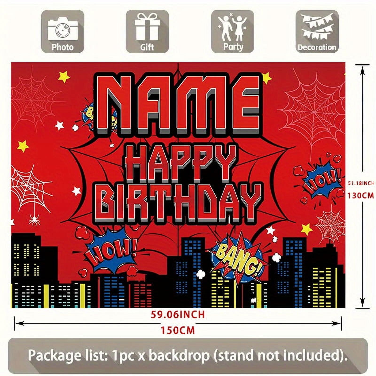Superhero Birthday Banner - Custom Name Red Spider Web Design with City ...