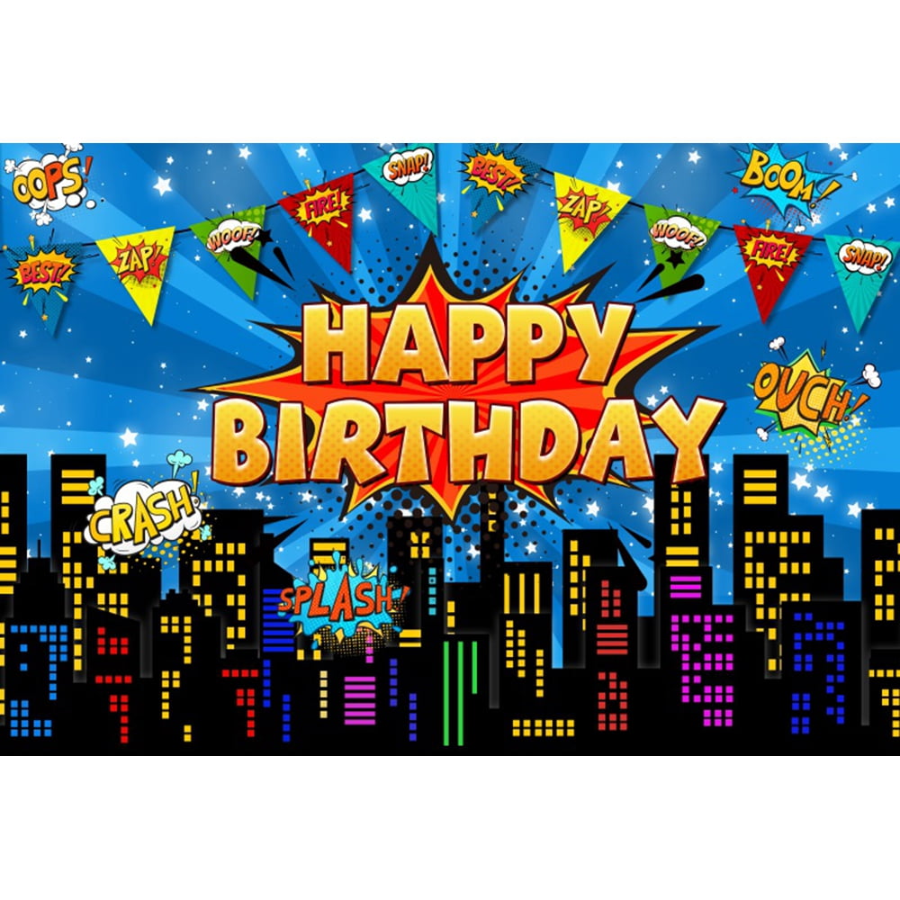 Superhero Boys Birthday r Backdrop City Building Super Hero Baby Shower ...