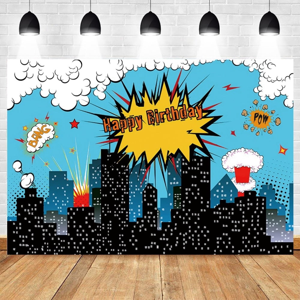 Superhero City Building Super Hero Baby Shower Birthday Party Backdrop ...