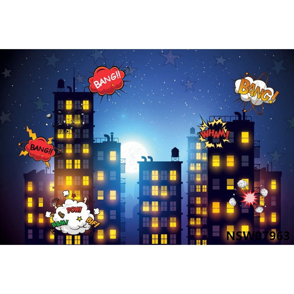 Superhero City Building Super Hero Baby Shower Birthday Party Backdrop ...