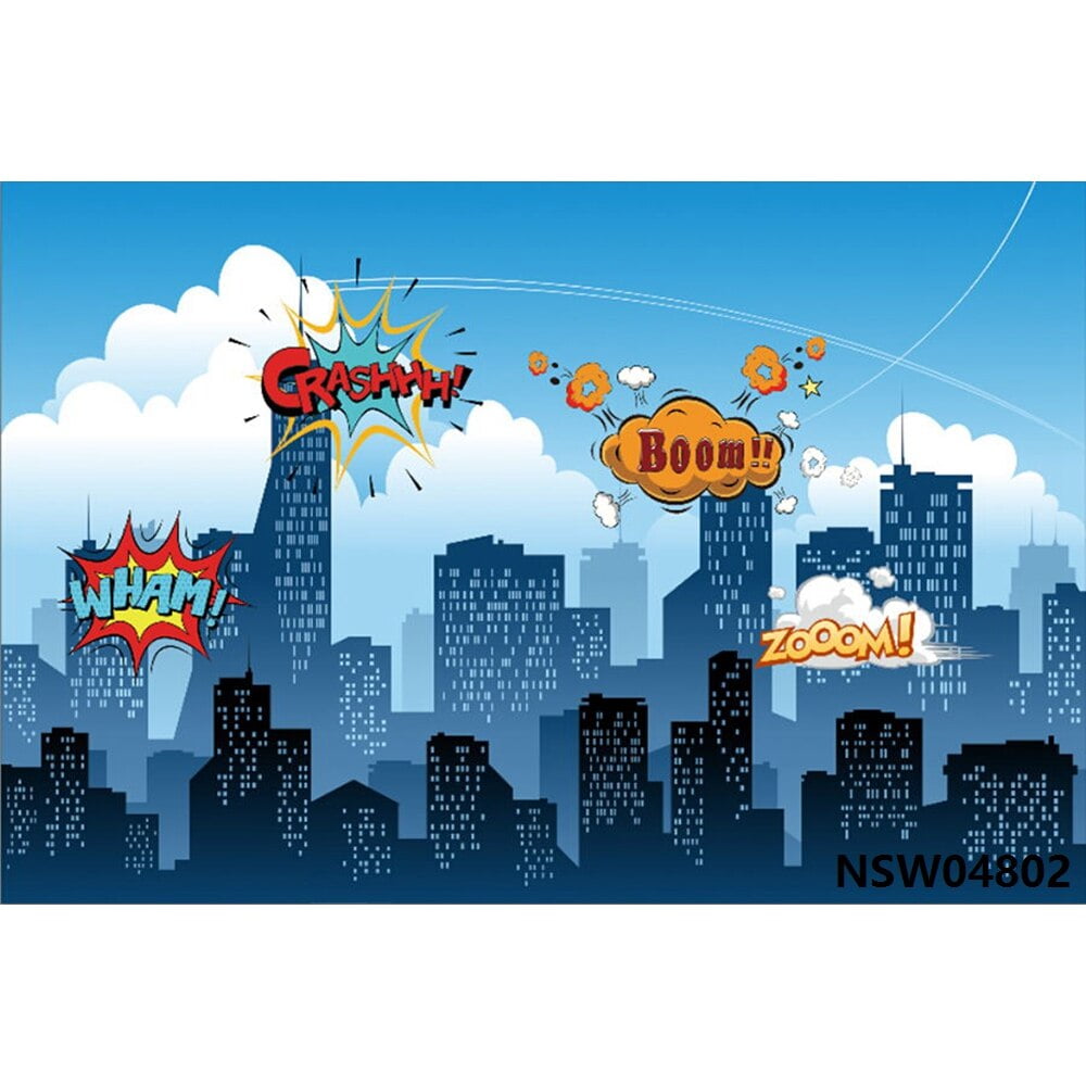 Superhero City Building Super Hero Baby Shower Birthday Party Backdrop ...